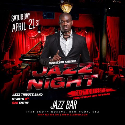 Classic jazz night party editable flyer template download - ClubPSD